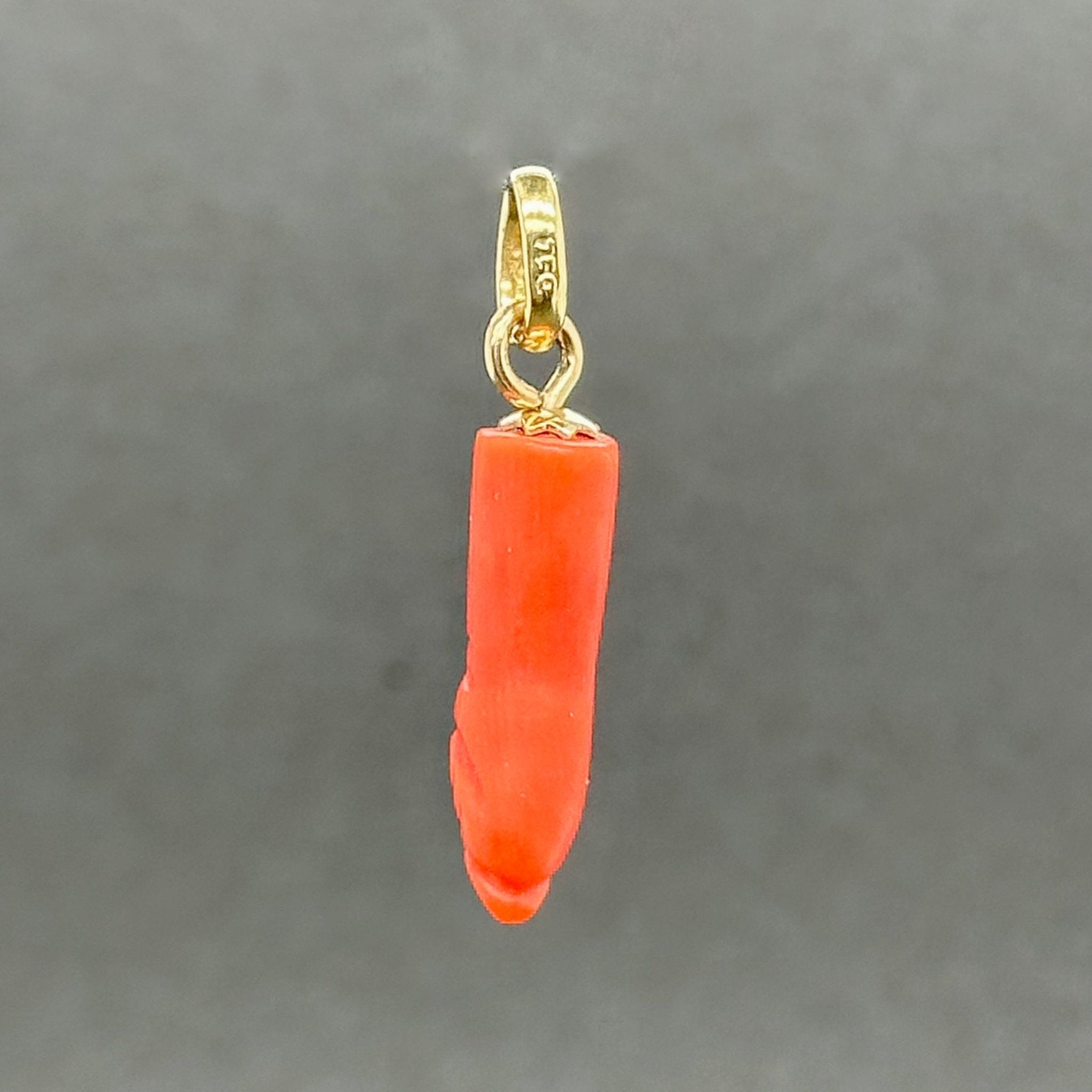 Estate 18K Y Gold Coral Mano Fico Pendant | Walter Bauman Jewelers