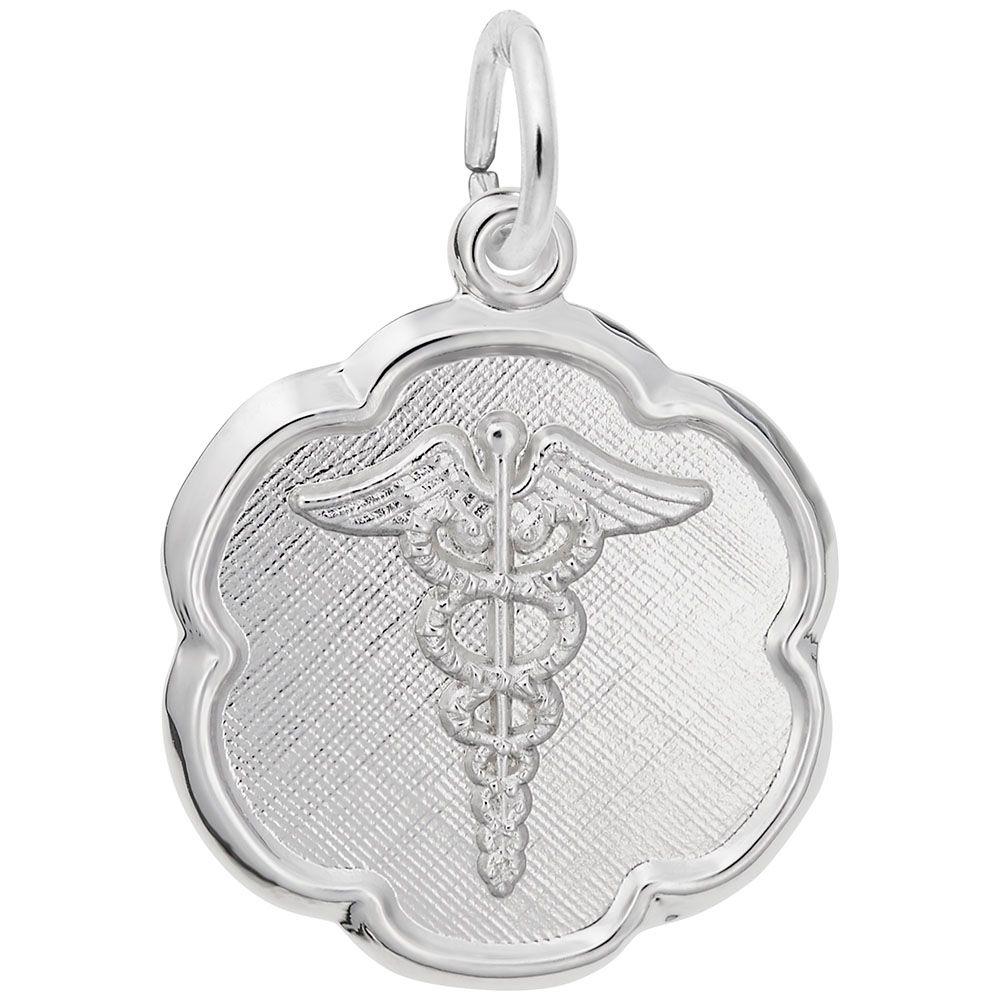 Caduceus Scalloped Disc SS Charm | Walter Bauman Jewelers