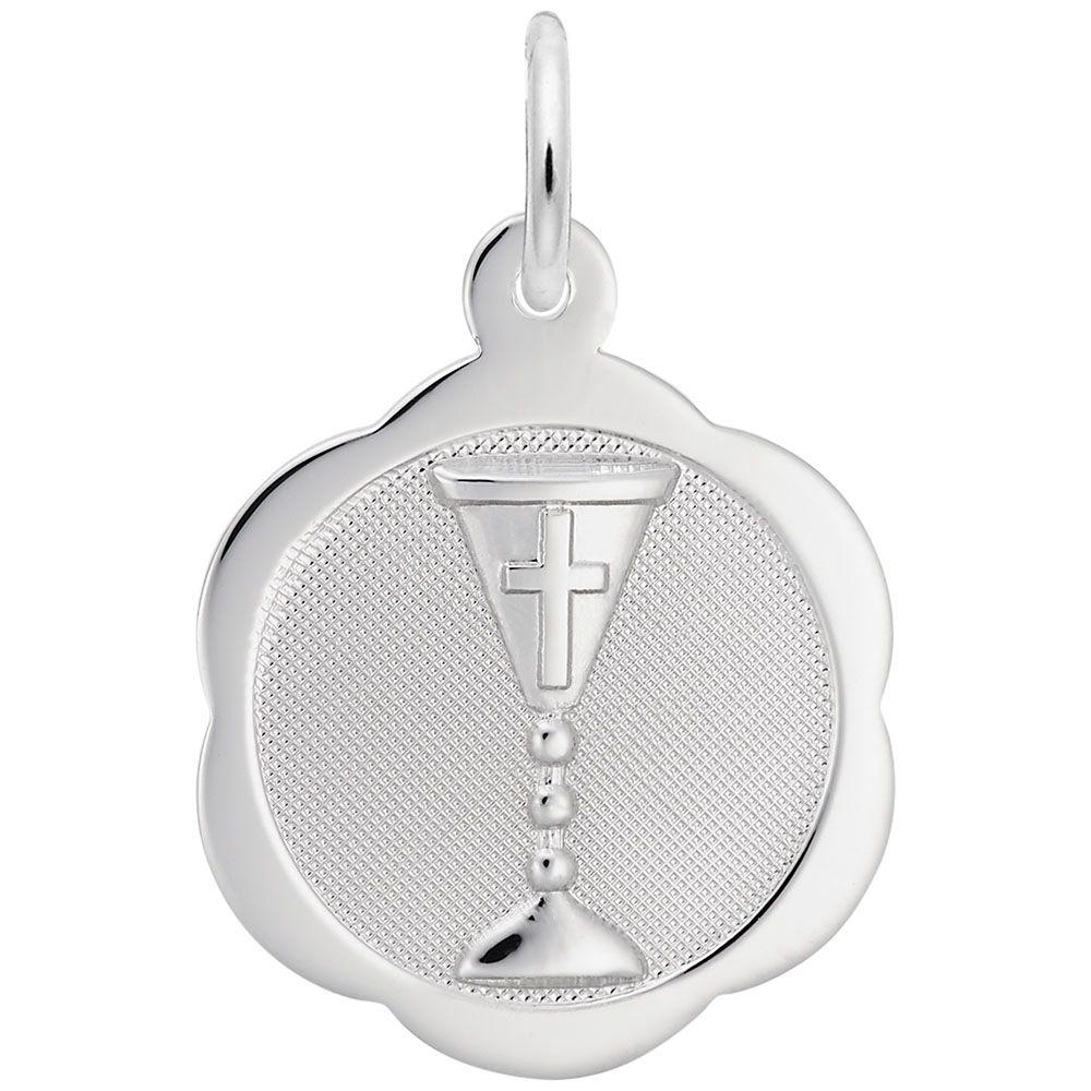 SS Communion Chalice Scalloped Disc Charm | Walter Bauman Jewelers