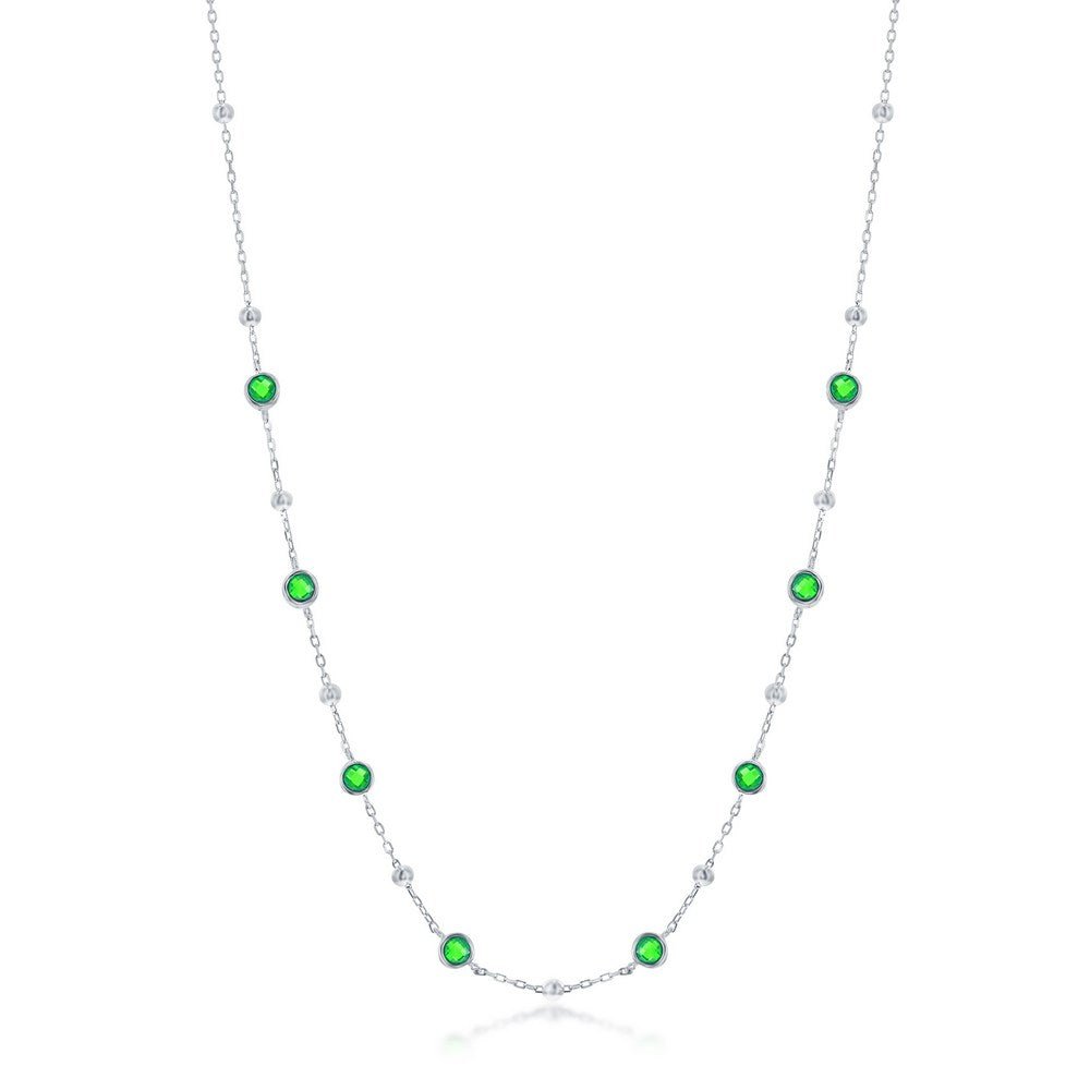 SS Bezel-Set Green CZ & Bead Station Necklace | Walter Bauman Jewelers